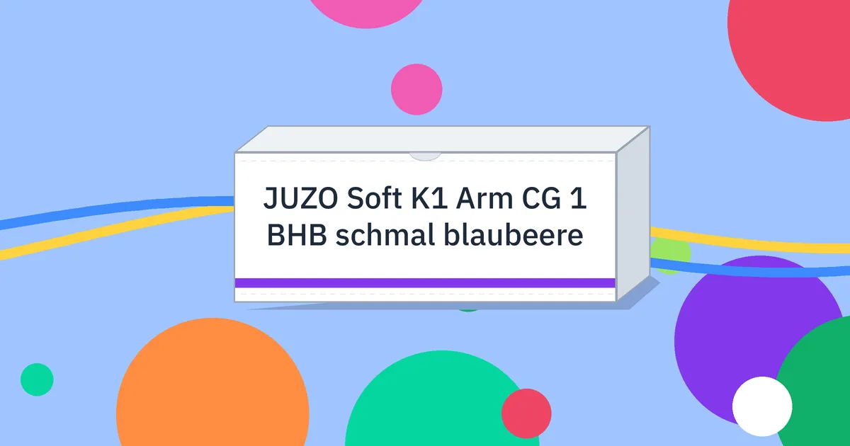 Symbolbild: Packung mit der Aufschrift JUZO Soft K1 Arm CG 1 BHB schmal blaubeere (PZN 15507762) – Verfügbarkeit und Bezug in Apotheken in Frankfurt am Main