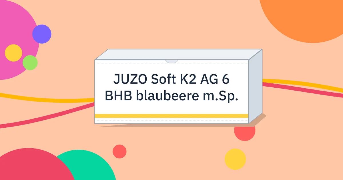 Symbolbild: Packung mit der Aufschrift JUZO Soft K2 AG 6 BHB blaubeere m.Sp. (PZN 14824963) – Verfügbarkeit und Bezug in Apotheken in Frankfurt am Main