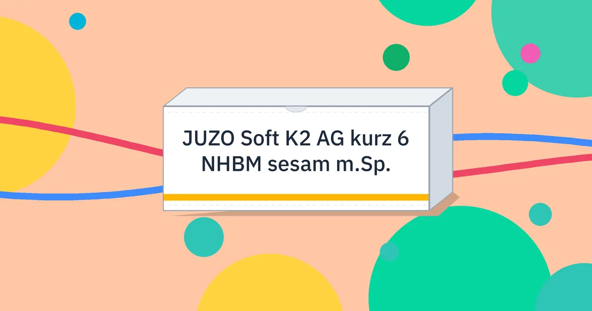 Symbolbild: Packung mit der Aufschrift JUZO Soft K2 AG kurz 6 NHBM sesam m.Sp. (PZN 15021077) – Verfügbarkeit und Bezug in Apotheken in Frankfurt am Main