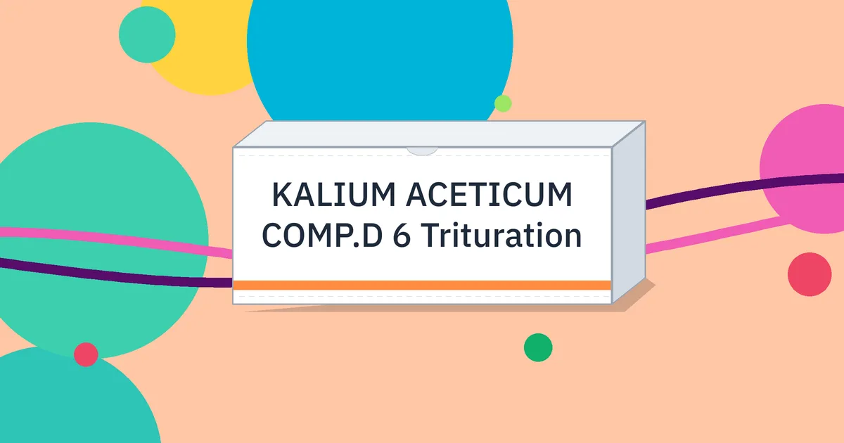 Symbolbild: Packung mit der Aufschrift KALIUM ACETICUM COMP.D 6 Trituration (PZN 01616364) – Verfügbarkeit und Bezug in Apotheken in Frankfurt am Main