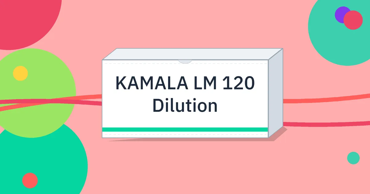 Symbolbild: Packung mit der Aufschrift KAMALA LM 120 Dilution (PZN 13518342) – Verfügbarkeit und Bezug in Apotheken in Frankfurt am Main
