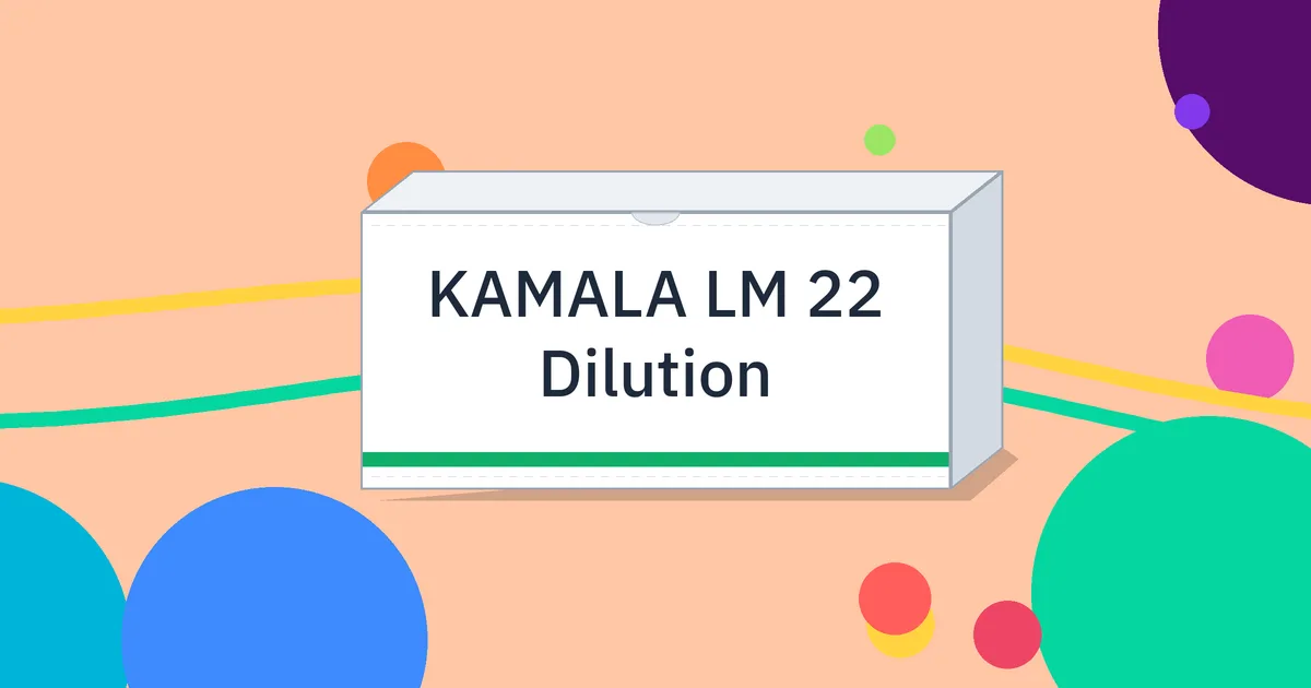 Symbolbild: Packung mit der Aufschrift KAMALA LM 22 Dilution (PZN 13518164) – Verfügbarkeit und Bezug in Apotheken in Frankfurt am Main