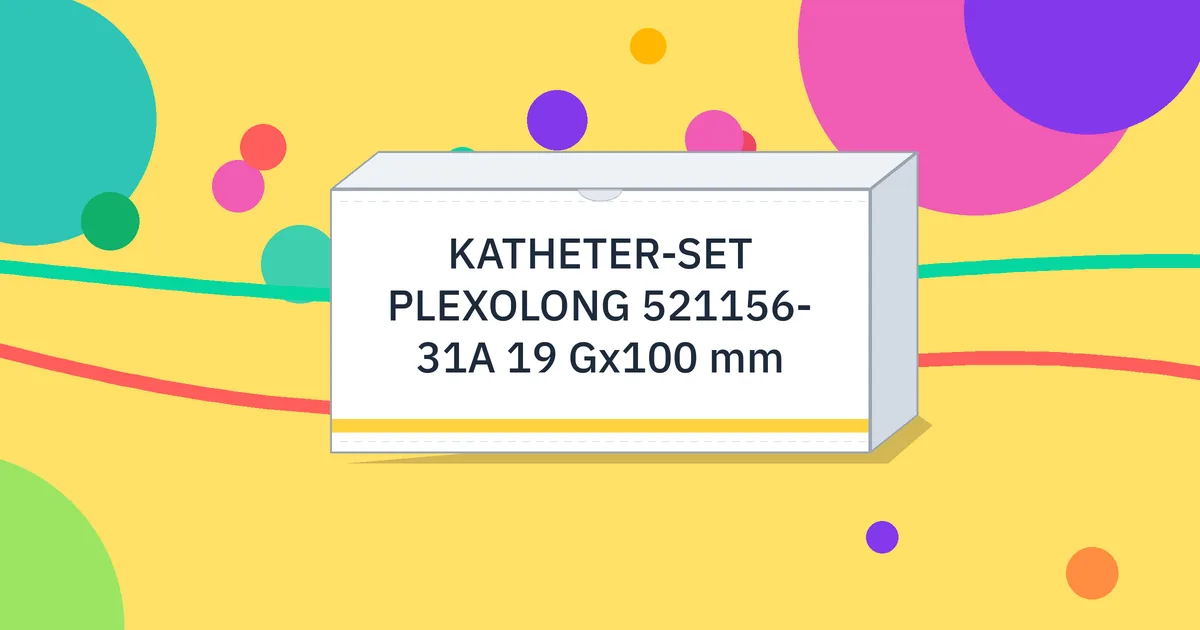 Symbolbild: Packung mit der Aufschrift KATHETER-SET PLEXOLONG 521156-31A 19 Gx100 mm (PZN 14364177) – Verfügbarkeit und Bezug in Apotheken in Frankfurt am Main