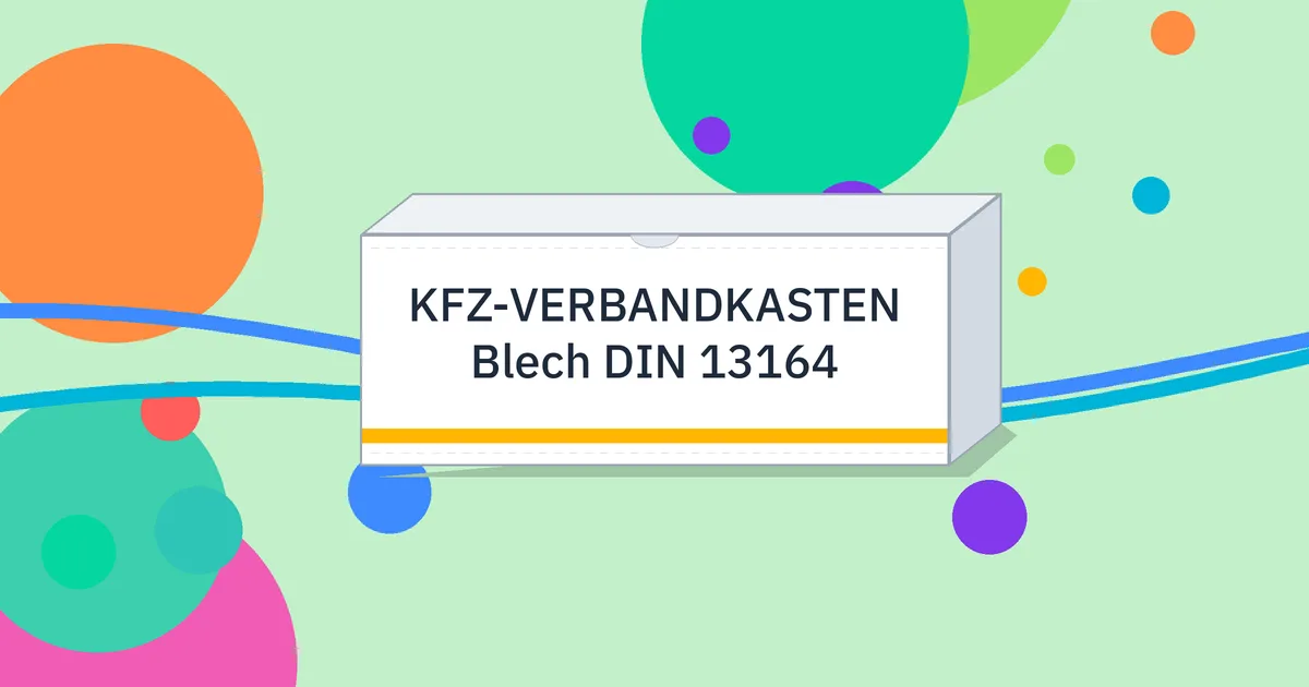 Symbolbild: Packung mit der Aufschrift KFZ-VERBANDKASTEN Blech DIN 13164 (PZN 01723539) – Verfügbarkeit und Bezug in Apotheken in Frankfurt am Main