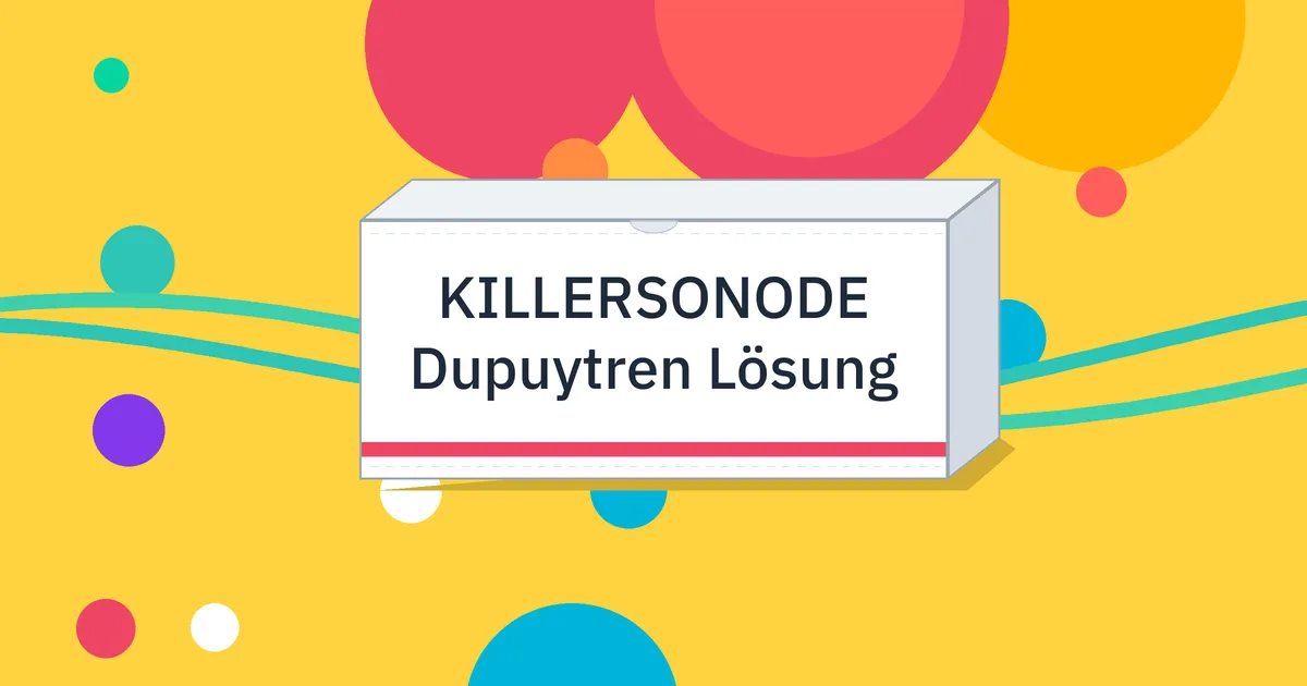 Symbolbild: Packung mit der Aufschrift KILLERSONODE Dupuytren Lösung (PZN 17880755) – Verfügbarkeit und Bezug in Apotheken in Frankfurt am Main