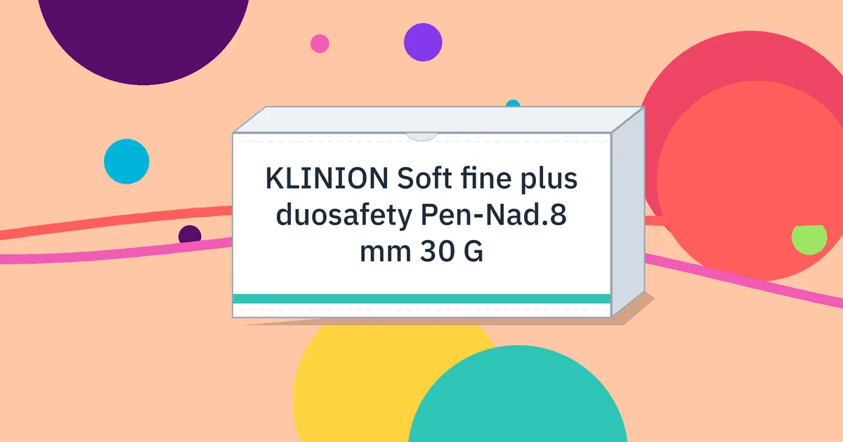 Symbolbild: Packung mit der Aufschrift KLINION Soft fine plus duosafety Pen-Nad.8 mm 30 G (PZN 19166619) – Verfügbarkeit und Bezug in Apotheken in Frankfurt am Main