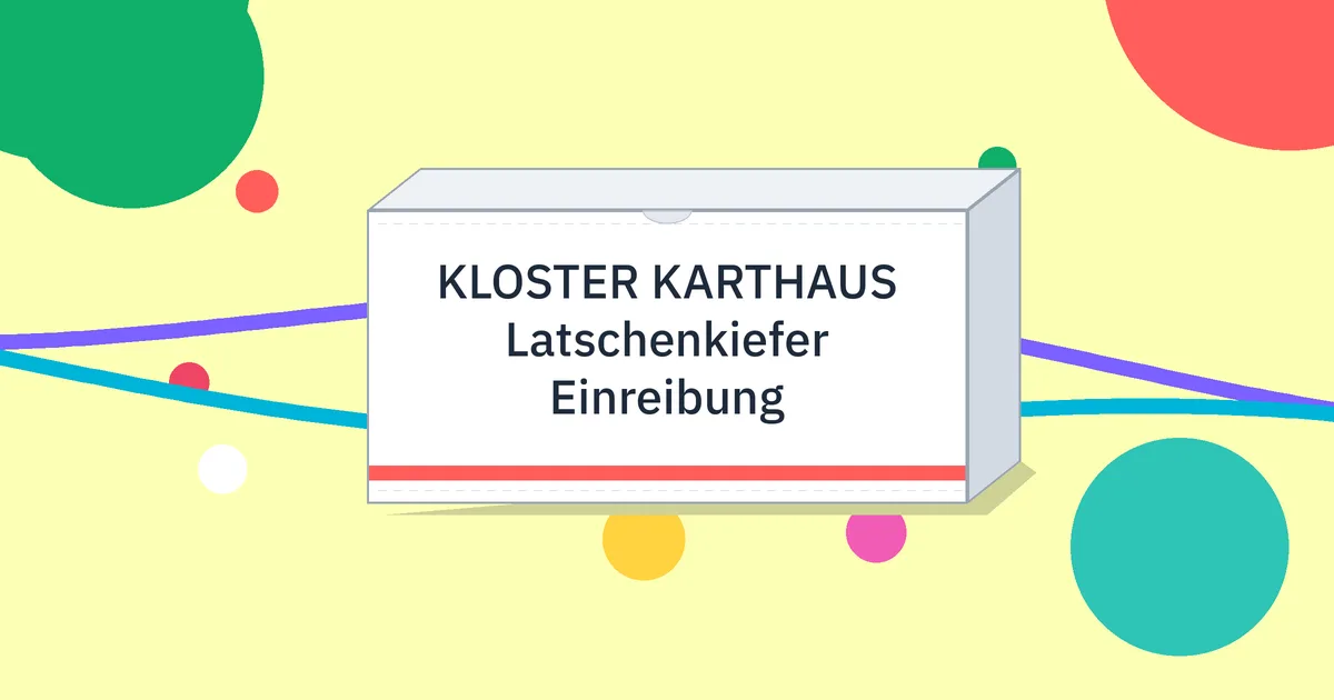 Symbolbild: Packung mit der Aufschrift KLOSTER KARTHAUS Latschenkiefer Einreibung (PZN 04751223) – Verfügbarkeit und Bezug in Apotheken in Frankfurt am Main