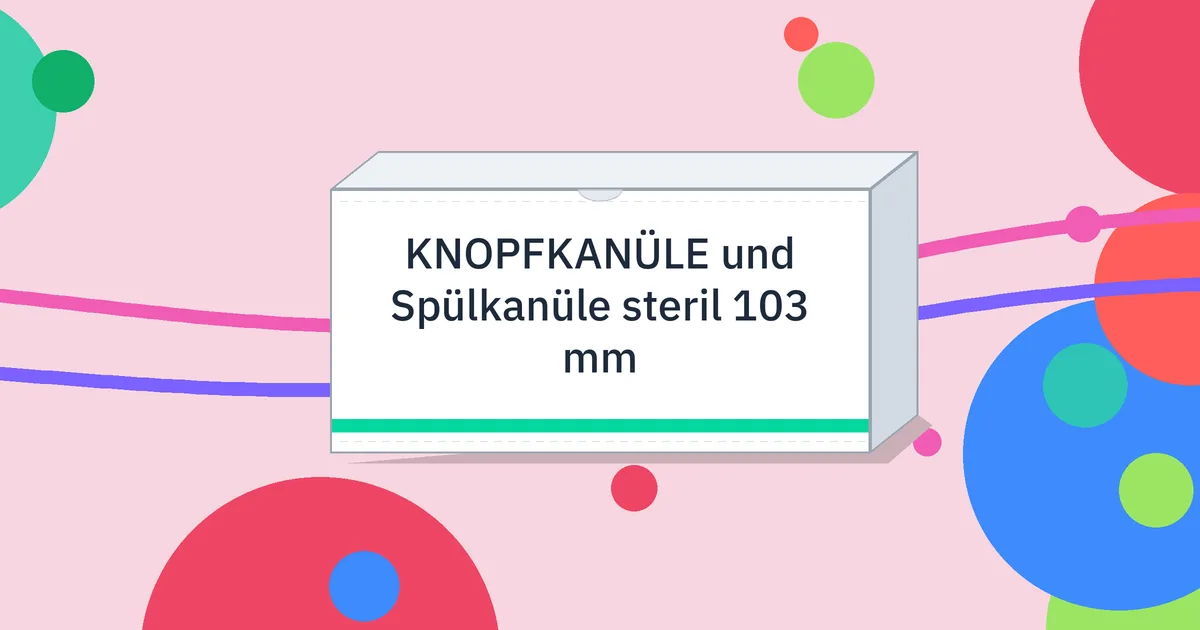 Symbolbild: Packung mit der Aufschrift KNOPFKANÜLE und Spülkanüle steril 103 mm (PZN 18832735) – Verfügbarkeit und Bezug in Apotheken in Frankfurt am Main