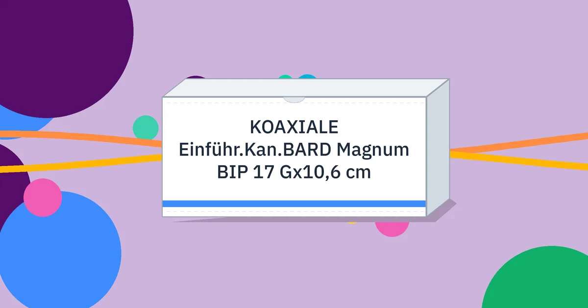 Symbolbild: Packung mit der Aufschrift KOAXIALE Einführ.Kan.BARD Magnum BIP 17 Gx10,6 cm (PZN 04504275) – Verfügbarkeit und Bezug in Apotheken in Frankfurt am Main
