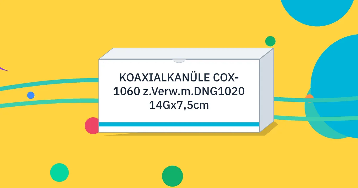 Symbolbild: Packung mit der Aufschrift KOAXIALKANÜLE COX-1060 z.Verw.m.DNG1020 14Gx7,5cm (PZN 00284546) – Verfügbarkeit und Bezug in Apotheken in Frankfurt am Main