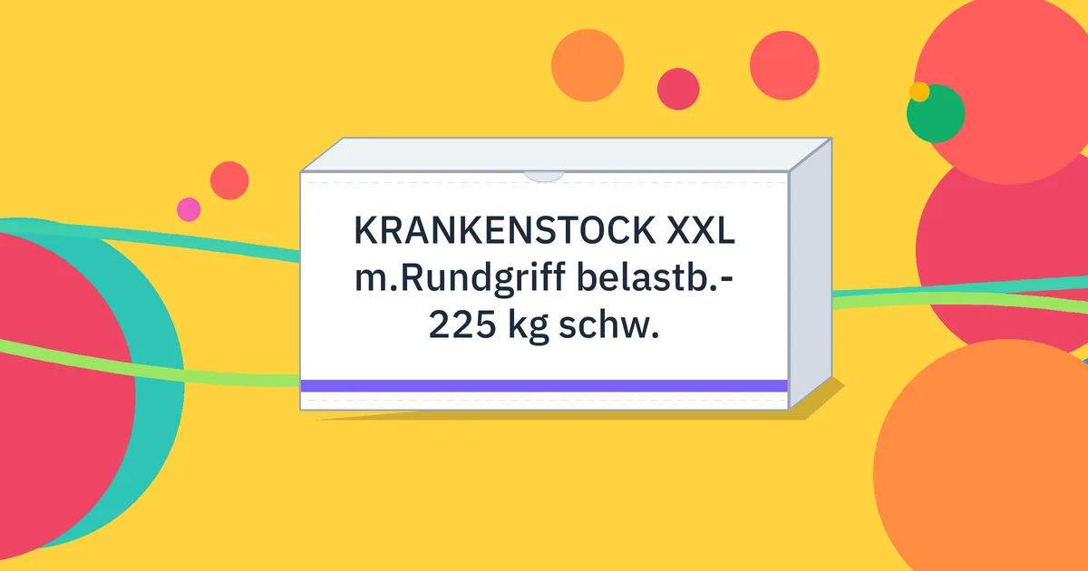 Symbolbild: Packung mit der Aufschrift KRANKENSTOCK XXL m.Rundgriff belastb.-225 kg schw. (PZN 09273828) – Verfügbarkeit und Bezug in Apotheken in Frankfurt am Main