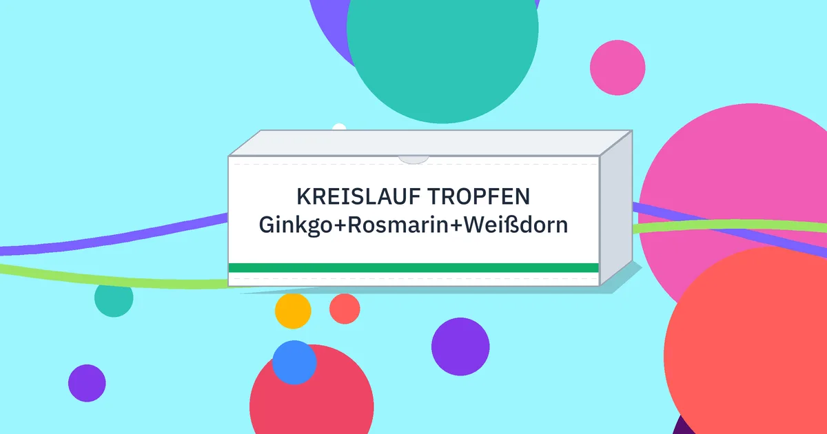 Symbolbild: Packung mit der Aufschrift KREISLAUF TROPFEN Ginkgo+Rosmarin+Weißdorn (PZN 15395180) – Verfügbarkeit und Bezug in Apotheken in Frankfurt am Main