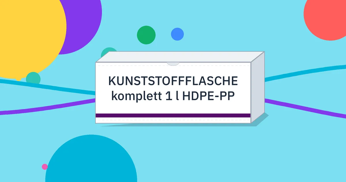 Symbolbild: Packung mit der Aufschrift KUNSTSTOFFFLASCHE komplett 1 l HDPE-PP (PZN 18014882) – Verfügbarkeit und Bezug in Apotheken in Frankfurt am Main