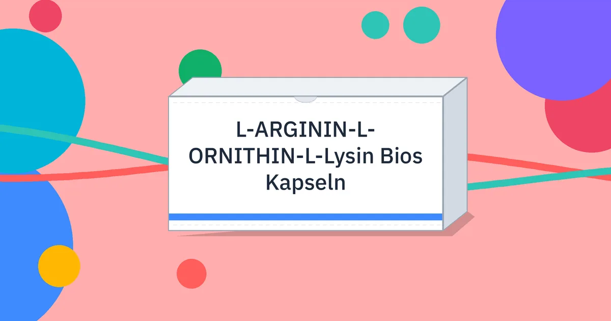 Symbolbild: Packung mit der Aufschrift L-ARGININ-L-ORNITHIN-L-Lysin Bios Kapseln (PZN 05974089) – Verfügbarkeit und Bezug in Apotheken in Frankfurt am Main