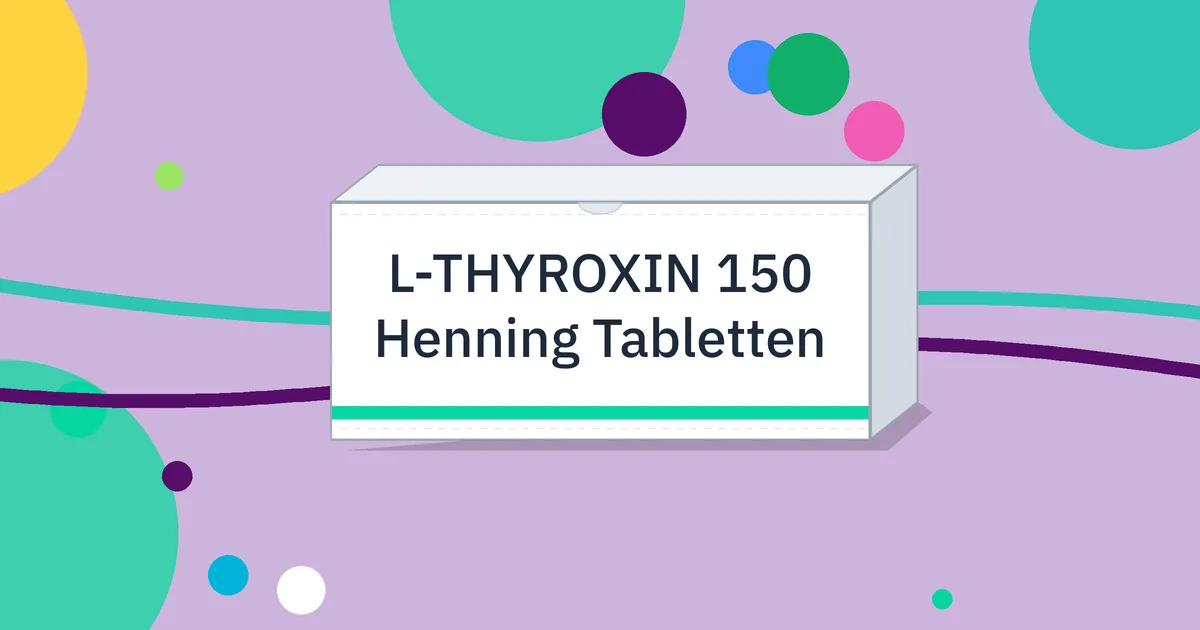 Symbolbild: Packung mit der Aufschrift L-THYROXIN 150 Henning Tabletten (PZN 02532824) – Verfügbarkeit und Bezug in Apotheken in Frankfurt am Main