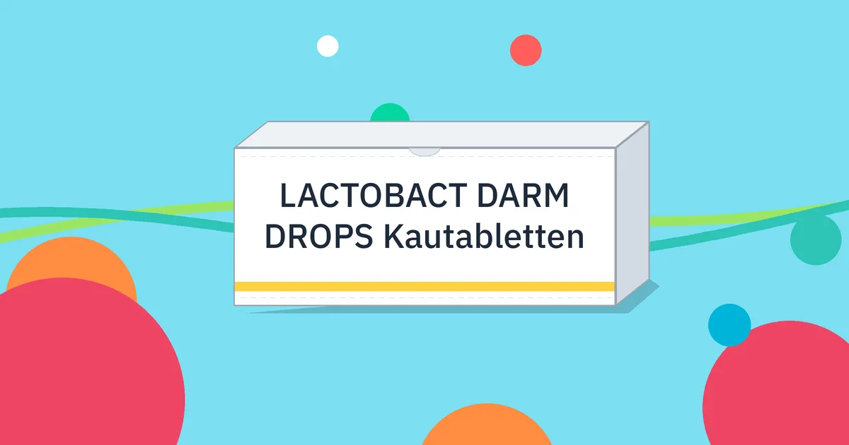 Symbolbild: Packung mit der Aufschrift LACTOBACT DARM DROPS Kautabletten (PZN 17636558) – Verfügbarkeit und Bezug in Apotheken in Frankfurt am Main