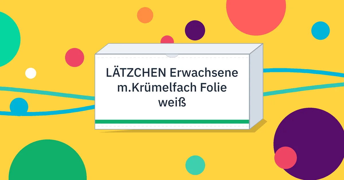 Symbolbild: Packung mit der Aufschrift LÄTZCHEN Erwachsene m.Krümelfach Folie weiß (PZN 07661851) – Verfügbarkeit und Bezug in Apotheken in Frankfurt am Main