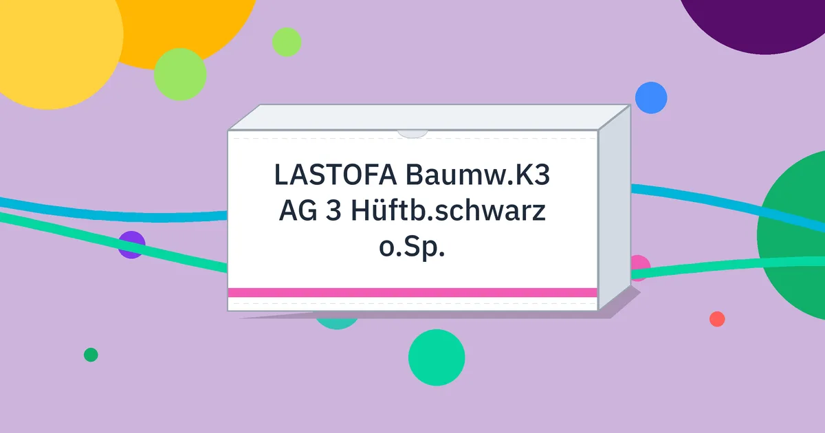Symbolbild: Packung mit der Aufschrift LASTOFA Baumw.K3 AG 3 Hüftb.schwarz o.Sp. (PZN 01957214) – Verfügbarkeit und Bezug in Apotheken in Frankfurt am Main