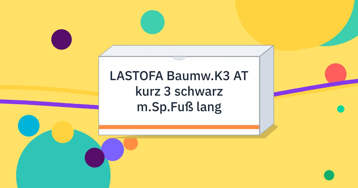 Symbolbild: Packung mit der Aufschrift LASTOFA Baumw.K3 AT kurz 3 schwarz m.Sp.Fuß lang (PZN 01958455) – Verfügbarkeit und Bezug in Apotheken in Frankfurt am Main