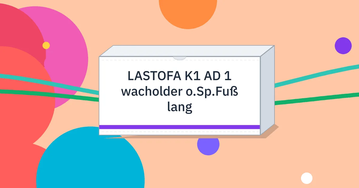 Symbolbild: Packung mit der Aufschrift LASTOFA K1 AD 1 wacholder o.Sp.Fuß lang (PZN 14146262) – Verfügbarkeit und Bezug in Apotheken in Frankfurt am Main