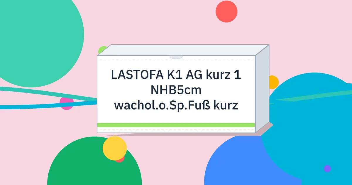 Symbolbild: Packung mit der Aufschrift LASTOFA K1 AG kurz 1 NHB5cm wachol.o.Sp.Fuß kurz (PZN 13789012) – Verfügbarkeit und Bezug in Apotheken in Frankfurt am Main
