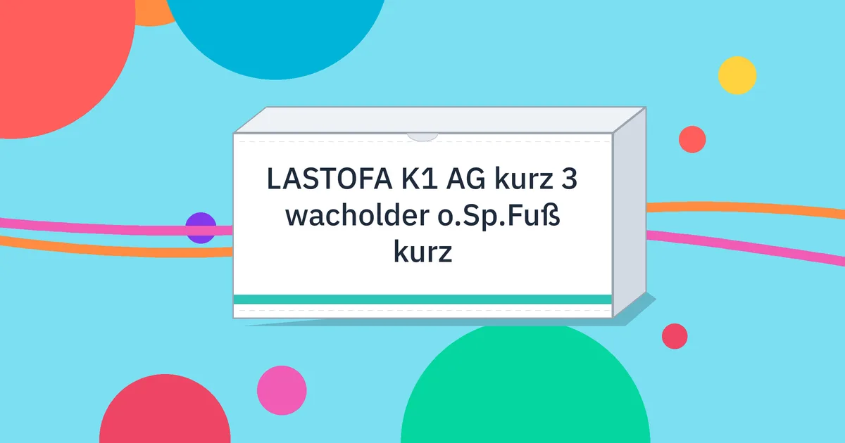 Symbolbild: Packung mit der Aufschrift LASTOFA K1 AG kurz 3 wacholder o.Sp.Fuß kurz (PZN 13791167) – Verfügbarkeit und Bezug in Apotheken in Frankfurt am Main