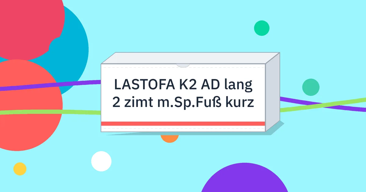 Symbolbild: Packung mit der Aufschrift LASTOFA K2 AD lang 2 zimt m.Sp.Fuß kurz (PZN 13799795) – Verfügbarkeit und Bezug in Apotheken in Frankfurt am Main