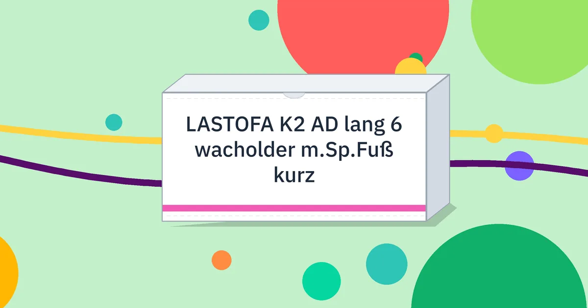 Symbolbild: Packung mit der Aufschrift LASTOFA K2 AD lang 6 wacholder m.Sp.Fuß kurz (PZN 13801345) – Verfügbarkeit und Bezug in Apotheken in Frankfurt am Main