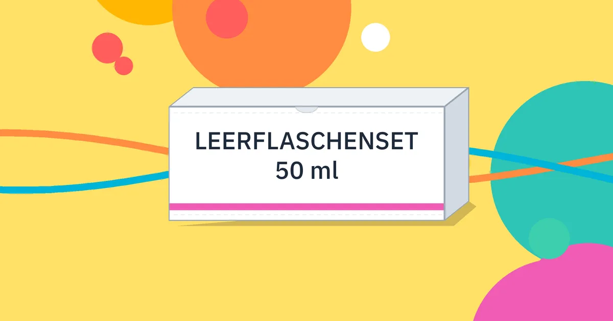 Symbolbild: Packung mit der Aufschrift LEERFLASCHENSET 50 ml (PZN 17558321) – Verfügbarkeit und Bezug in Apotheken in Frankfurt am Main
