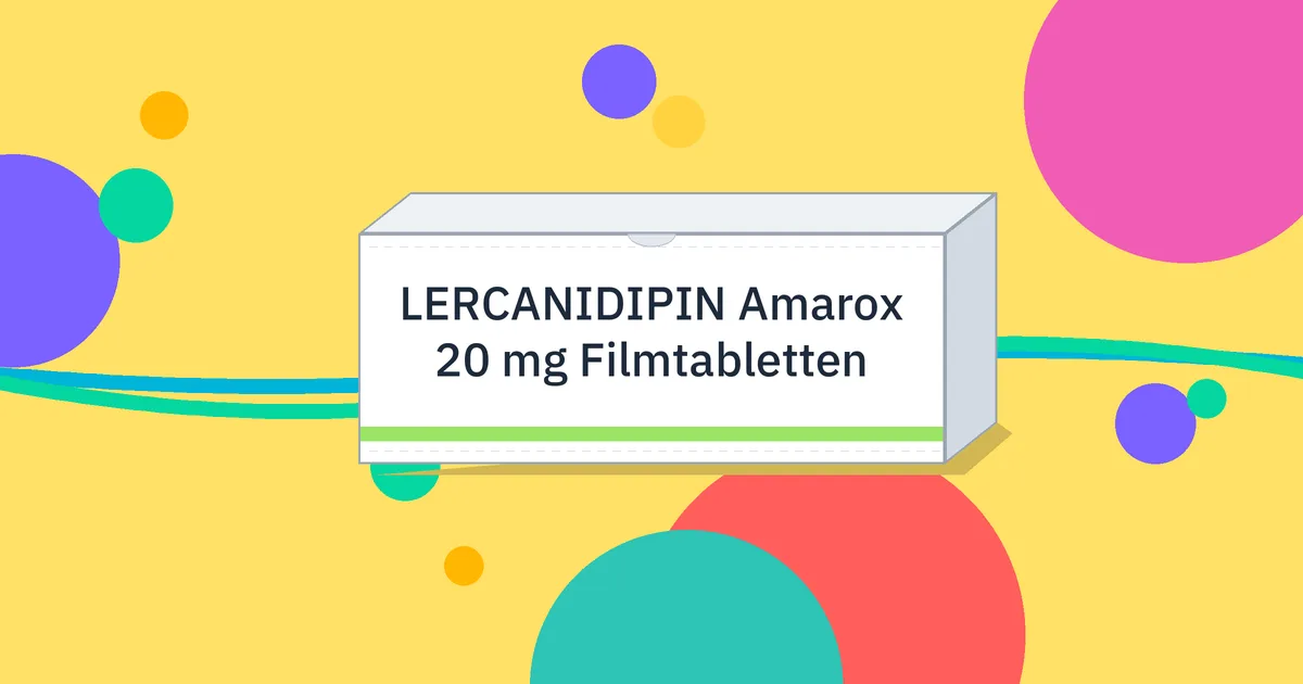 Symbolbild: Packung mit der Aufschrift LERCANIDIPIN Amarox 20 mg Filmtabletten (PZN 18767943) – Verfügbarkeit und Bezug in Apotheken in Frankfurt am Main