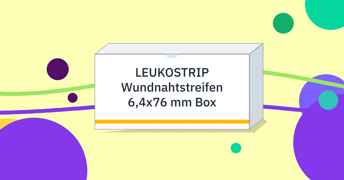 Symbolbild: Packung mit der Aufschrift LEUKOSTRIP Wundnahtstreifen 6,4x76 mm Box (PZN 19487186) – Verfügbarkeit und Bezug in Apotheken in Frankfurt am Main