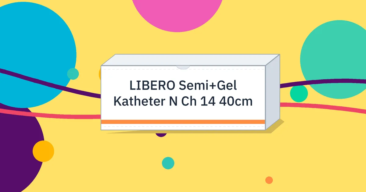 Symbolbild: Packung mit der Aufschrift LIBERO Semi+Gel Katheter N Ch 14 40cm (PZN 00888497) – Verfügbarkeit und Bezug in Apotheken in Frankfurt am Main