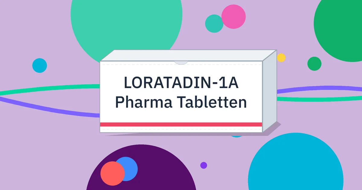 Symbolbild: Packung mit der Aufschrift LORATADIN-1A Pharma Tabletten (PZN 01879106) – Verfügbarkeit und Bezug in Apotheken in Frankfurt am Main