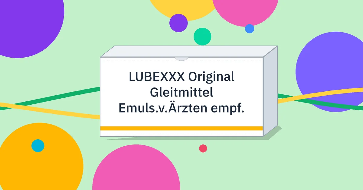 Symbolbild: Packung mit der Aufschrift LUBEXXX Original Gleitmittel Emuls.v.Ärzten empf. (PZN 19223576) – Verfügbarkeit und Bezug in Apotheken in Frankfurt am Main