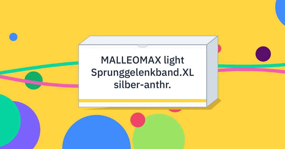 Symbolbild: Packung mit der Aufschrift MALLEOMAX light Sprunggelenkband.XL silber-anthr. (PZN 11097942) – Verfügbarkeit und Bezug in Apotheken in Frankfurt am Main