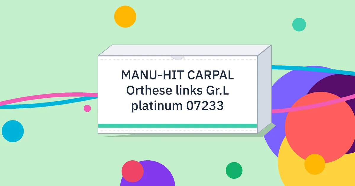 Symbolbild: Packung mit der Aufschrift MANU-HIT CARPAL Orthese links Gr.L platinum 07233 (PZN 16316739) – Verfügbarkeit und Bezug in Apotheken in Frankfurt am Main
