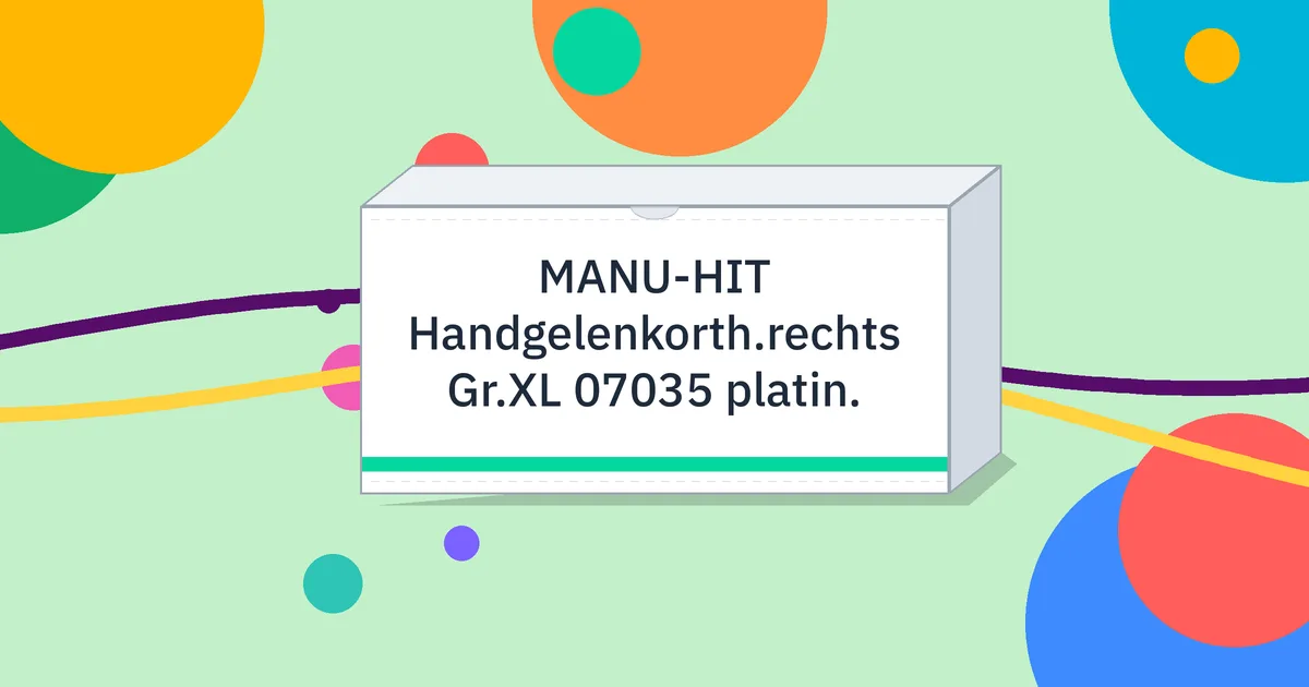 Symbolbild: Packung mit der Aufschrift MANU-HIT Handgelenkorth.rechts Gr.XL 07035 platin. (PZN 03263148) – Verfügbarkeit und Bezug in Apotheken in Frankfurt am Main