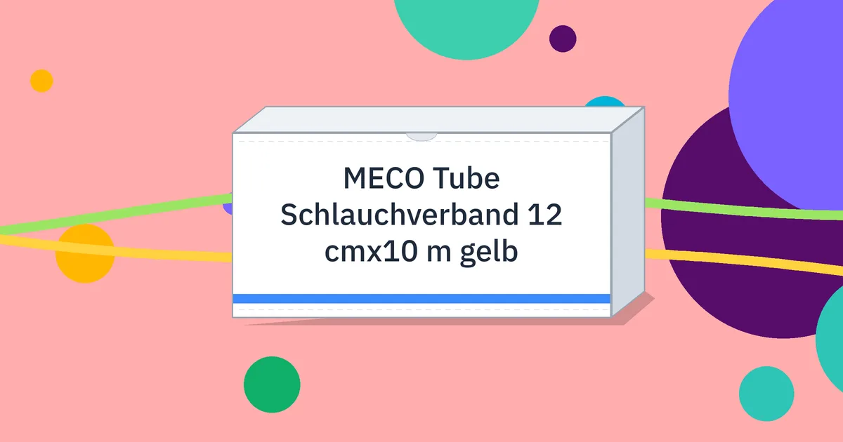 Symbolbild: Packung mit der Aufschrift MECO Tube Schlauchverband 12 cmx10 m gelb (PZN 19511743) – Verfügbarkeit und Bezug in Apotheken in Frankfurt am Main