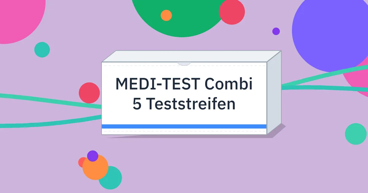 Symbolbild: Packung mit der Aufschrift MEDI-TEST Combi 5 Teststreifen (PZN 03440113) – Verfügbarkeit und Bezug in Apotheken in Frankfurt am Main