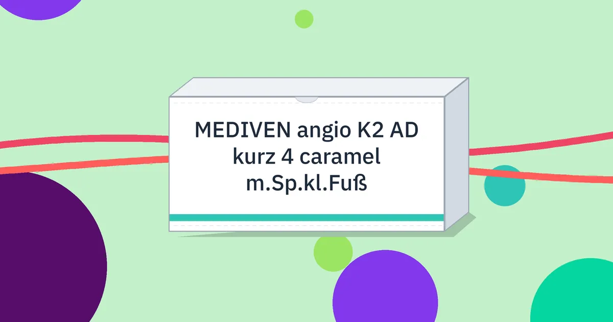 Symbolbild: Packung mit der Aufschrift MEDIVEN angio K2 AD kurz 4 caramel m.Sp.kl.Fuß (PZN 17210954) – Verfügbarkeit und Bezug in Apotheken in Frankfurt am Main