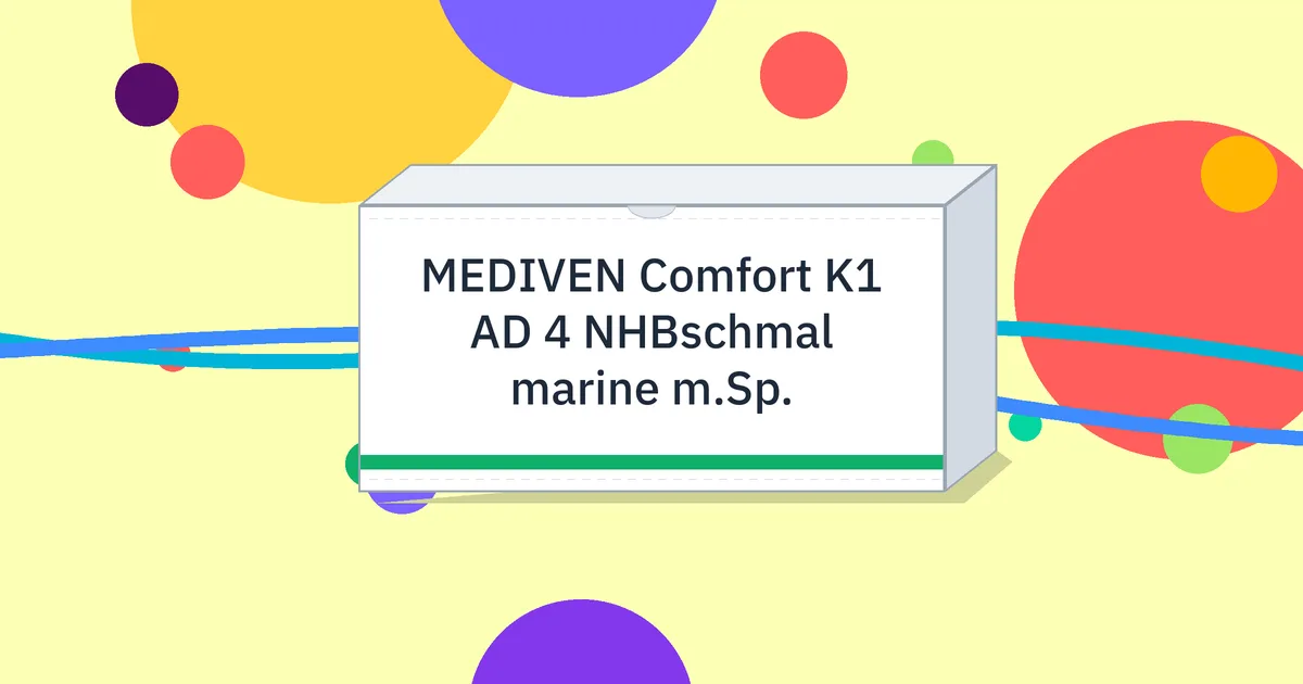 Symbolbild: Packung mit der Aufschrift MEDIVEN Comfort K1 AD 4 NHBschmal marine m.Sp. (PZN 14562279) – Verfügbarkeit und Bezug in Apotheken in Frankfurt am Main