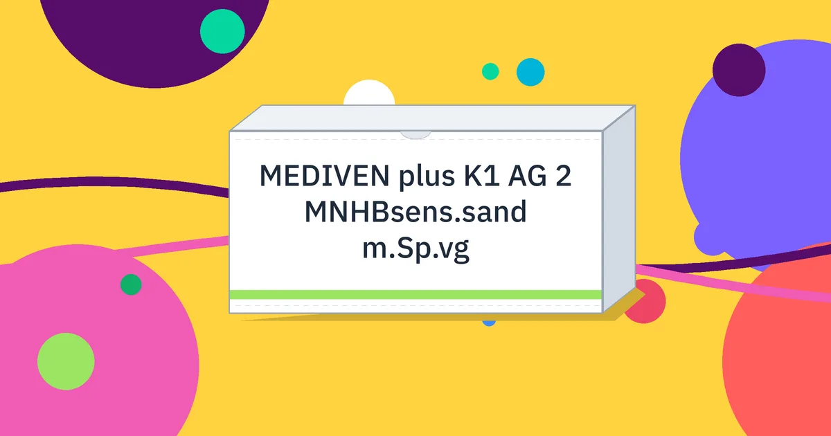 Symbolbild: Packung mit der Aufschrift MEDIVEN plus K1 AG 2 MNHBsens.sand m.Sp.vg (PZN 18940991) – Verfügbarkeit und Bezug in Apotheken in Frankfurt am Main