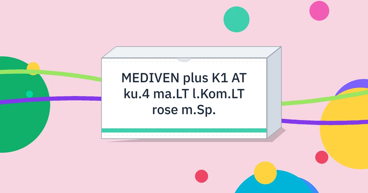 Symbolbild: Packung mit der Aufschrift MEDIVEN plus K1 AT ku.4 ma.LT l.Kom.LT rose m.Sp. (PZN 15071974) – Verfügbarkeit und Bezug in Apotheken in Frankfurt am Main
