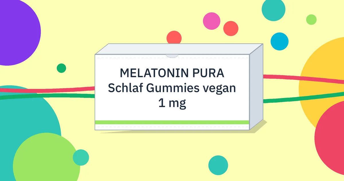 Symbolbild: Packung mit der Aufschrift MELATONIN PURA Schlaf Gummies vegan 1 mg (PZN 20596615) – Verfügbarkeit und Bezug in Apotheken in Frankfurt am Main