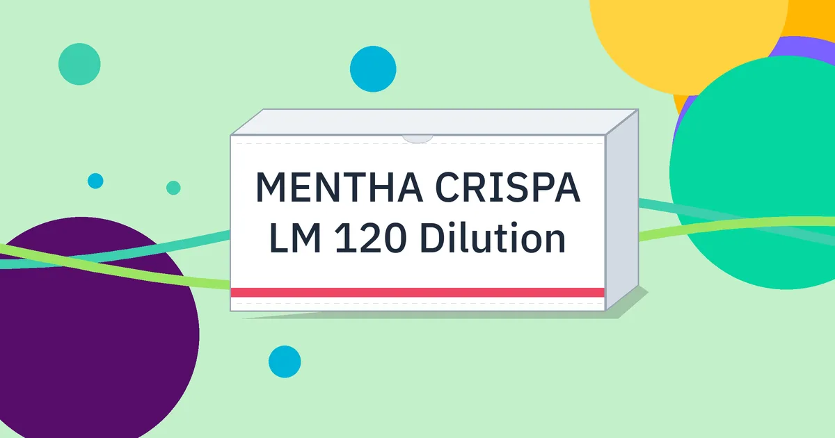Symbolbild: Packung mit der Aufschrift MENTHA CRISPA LM 120 Dilution (PZN 13604047) – Verfügbarkeit und Bezug in Apotheken in Frankfurt am Main