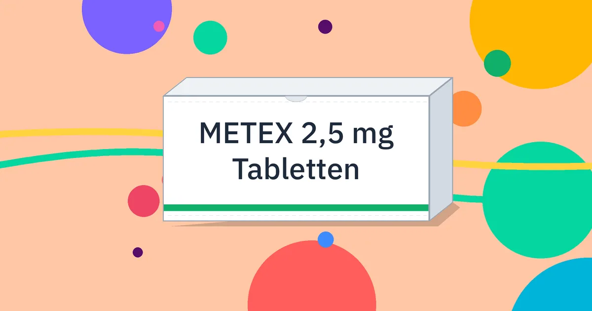 Symbolbild: Packung mit der Aufschrift METEX 2,5 mg Tabletten (PZN 04203562) – Verfügbarkeit und Bezug in Apotheken in Frankfurt am Main