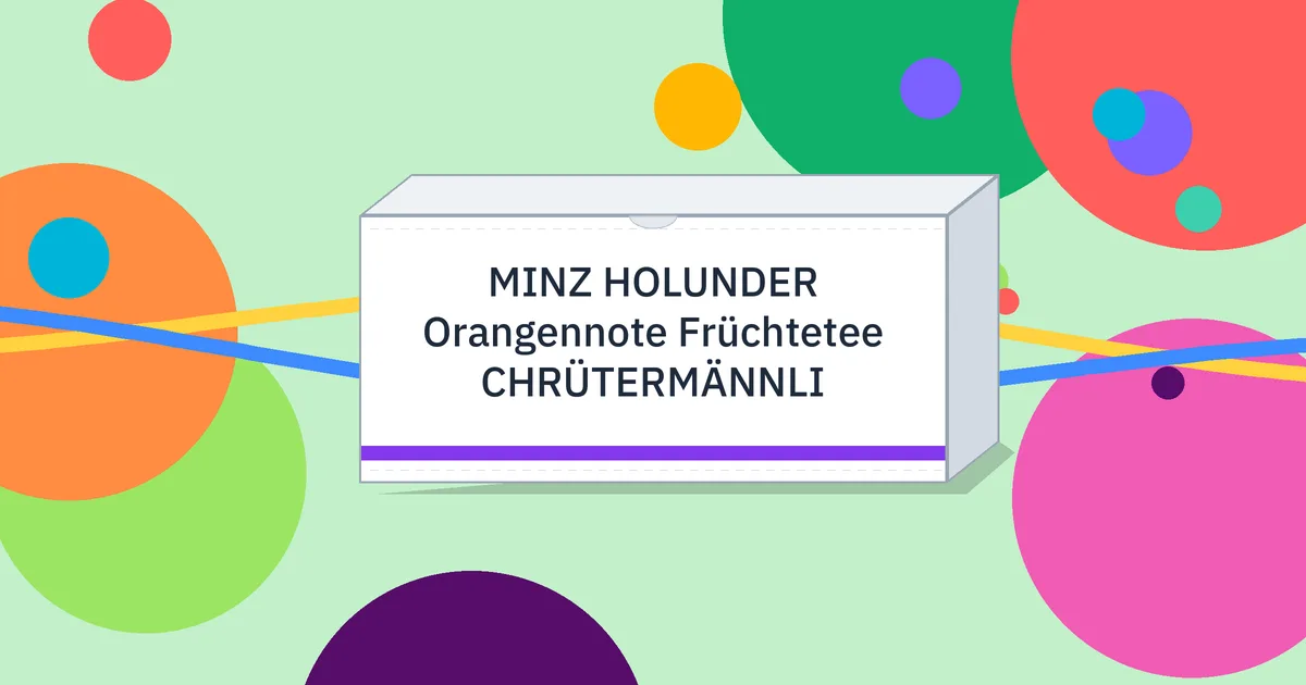 Symbolbild: Packung mit der Aufschrift MINZ HOLUNDER Orangennote Früchtetee CHRÜTERMÄNNLI (PZN 16898428) – Verfügbarkeit und Bezug in Apotheken in Frankfurt am Main