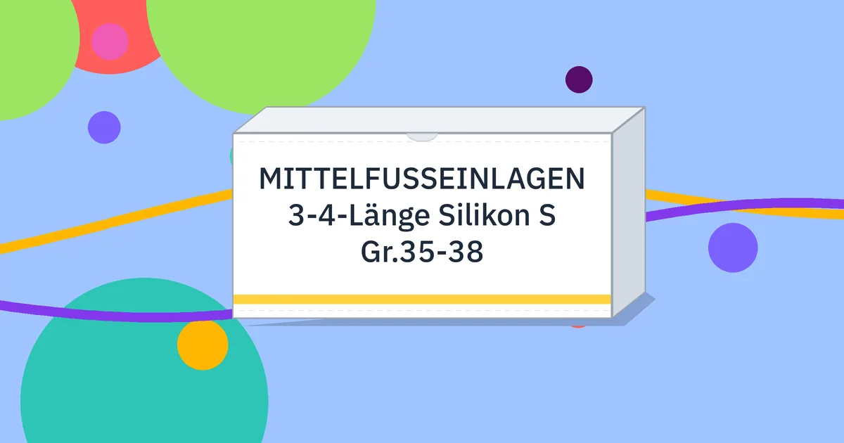 Symbolbild: Packung mit der Aufschrift MITTELFUSSEINLAGEN 3-4-Länge Silikon S Gr.35-38 (PZN 19072901) – Verfügbarkeit und Bezug in Apotheken in Frankfurt am Main