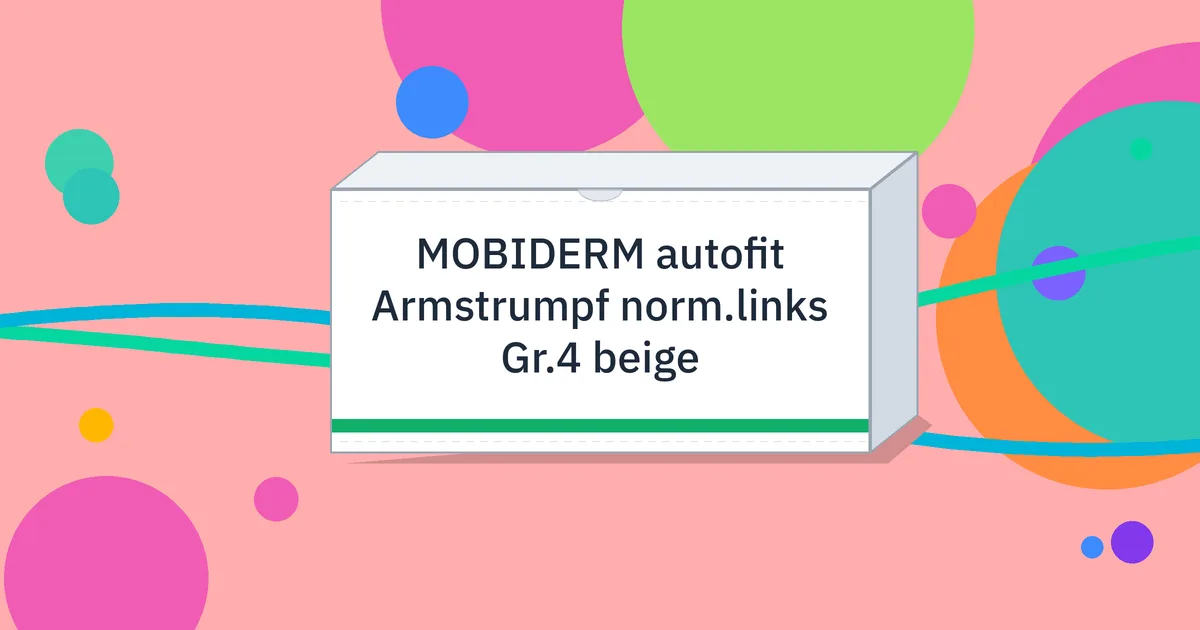 Symbolbild: Packung mit der Aufschrift MOBIDERM autofit Armstrumpf norm.links Gr.4 beige (PZN 13969731) – Verfügbarkeit und Bezug in Apotheken in Frankfurt am Main