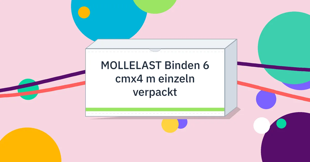Symbolbild: Packung mit der Aufschrift MOLLELAST Binden 6 cmx4 m einzeln verpackt (PZN 03129987) – Verfügbarkeit und Bezug in Apotheken in Frankfurt am Main